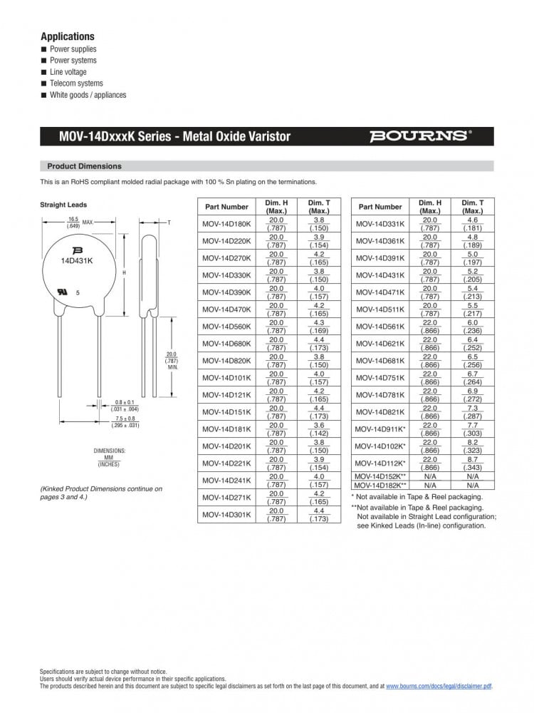 BOURNS MOV-14DxxxK datasheet page 2