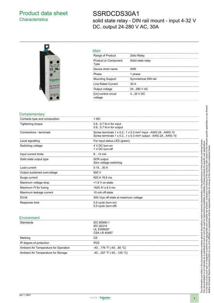 SSRDCDS30A1 technical document page 1