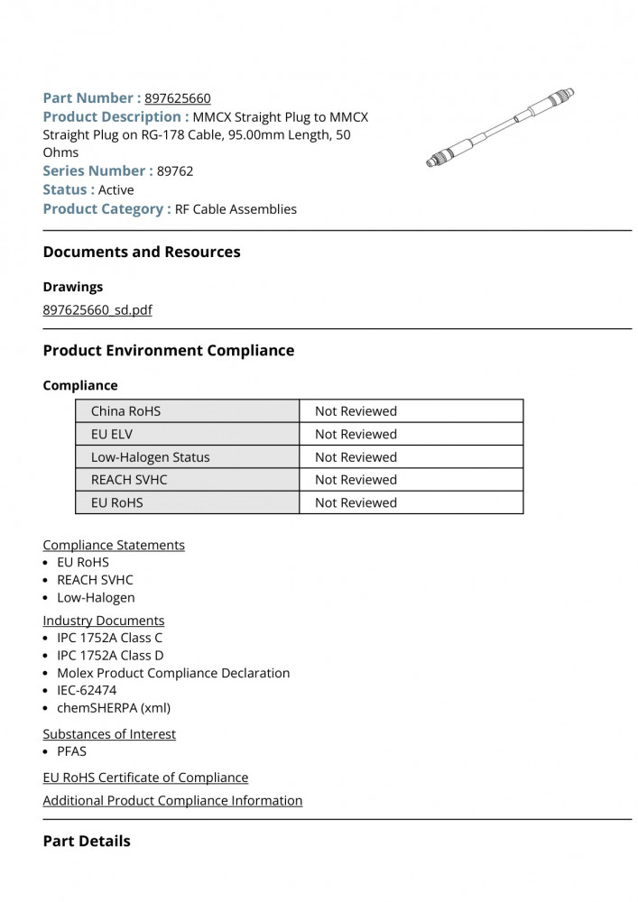 Product drawing page 1 for MOLEX 897625660