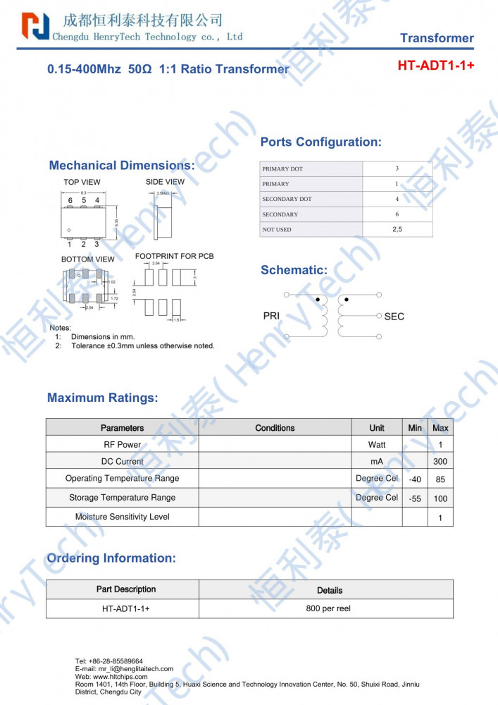 HT-ADT1-1+ technical drawing page 1