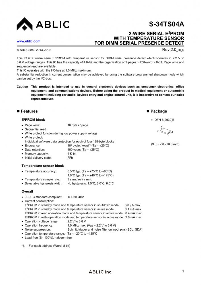 ABLIC S-34TS04A0B-A8T5U5 datasheet page 1