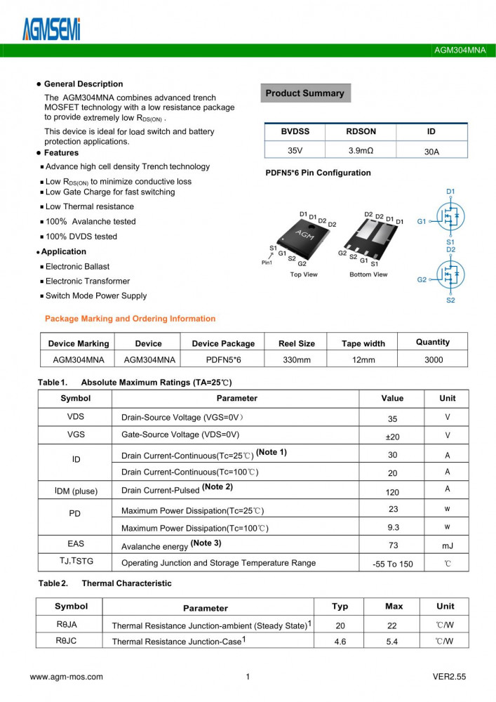 AGM304MNA datasheet page 1