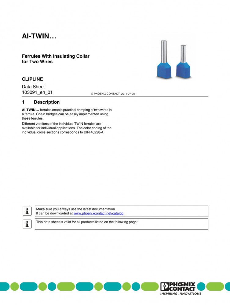 Phoenix Contact AI-TWIN ferrule datasheet page 1