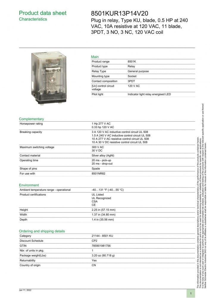 8501KUR13P14V20 technical document page 1