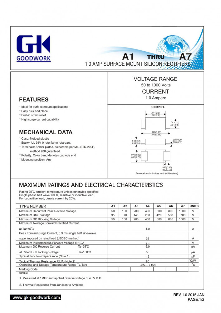 GOODWORK A-series rectifier diode document page 1