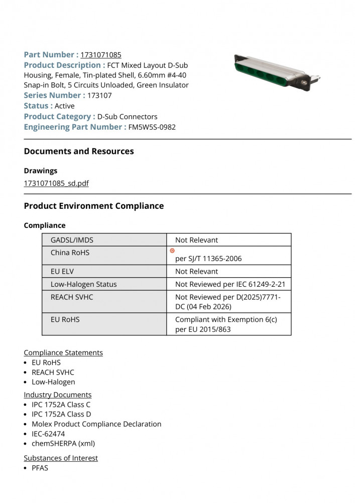 MOLEX 1731071085 drawing preview, page 1