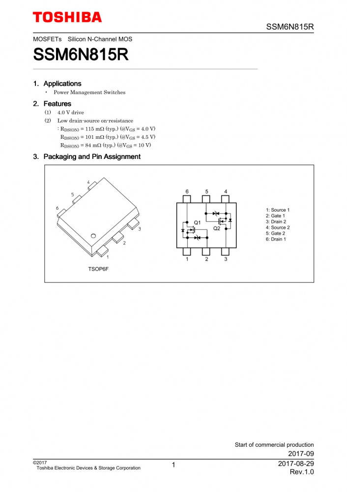 SSM6N815R LF datasheet page 1