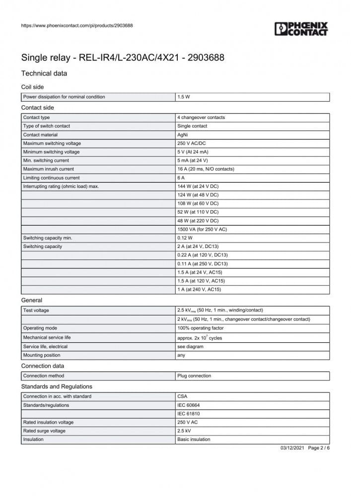 Phoenix Contact 2903688 technical document page 2