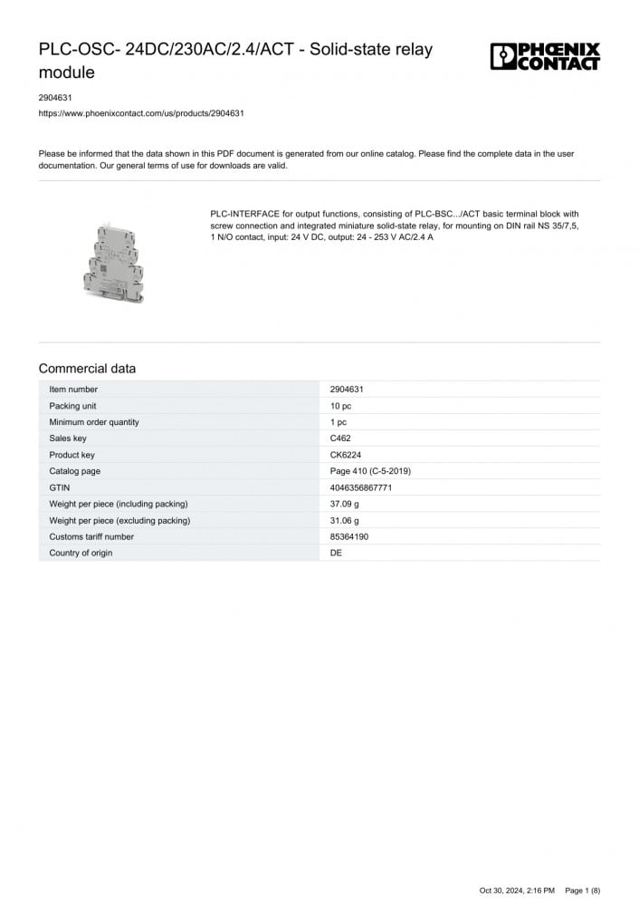 Phoenix Contact 2904631 technical document page 1