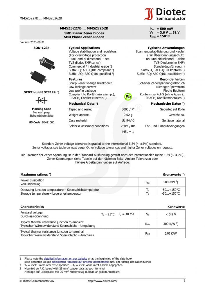 DIOTEC MMSZ5232B datasheet page 1