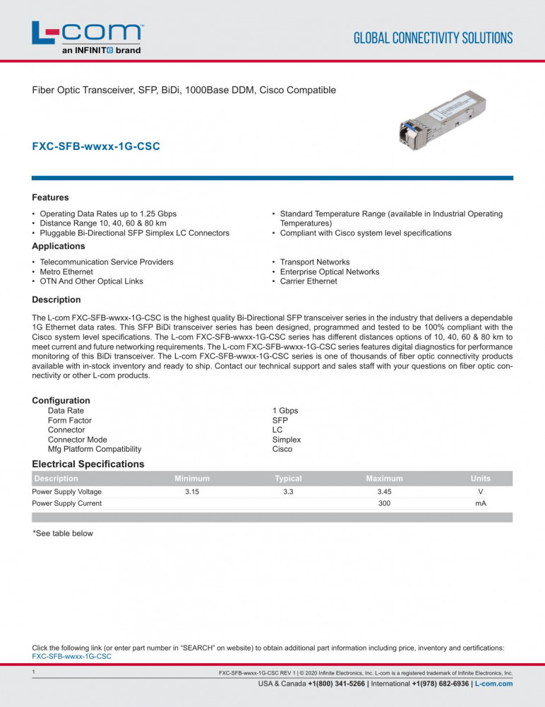 FXC-SFB-4340-1G-CSC datasheet page 1