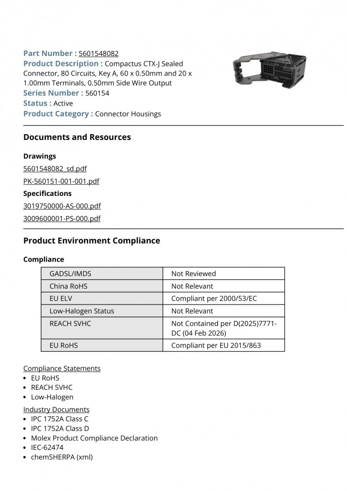 MOLEX 5601548082 technical document preview, page 1