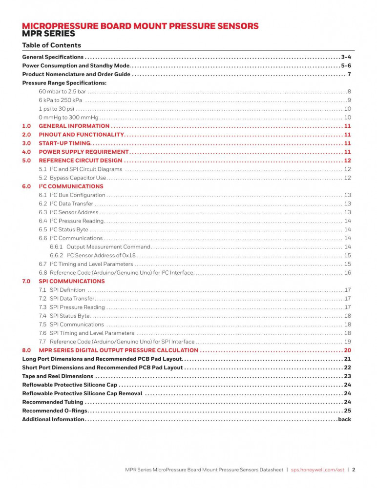 Honeywell MPR Series datasheet page 2