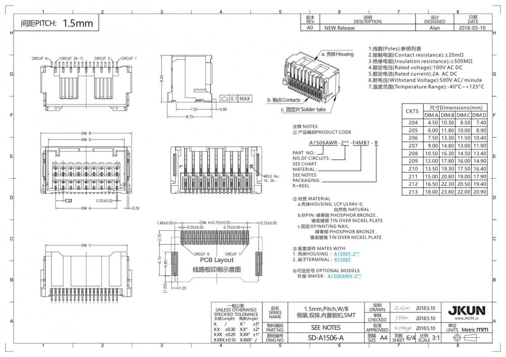 jkun A1506AWR-14-F4MB1-R Male Pin Header index 4