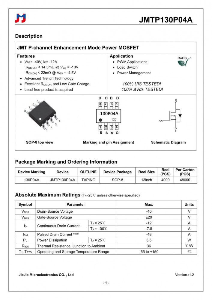 JMTP130P04A datasheet page 1