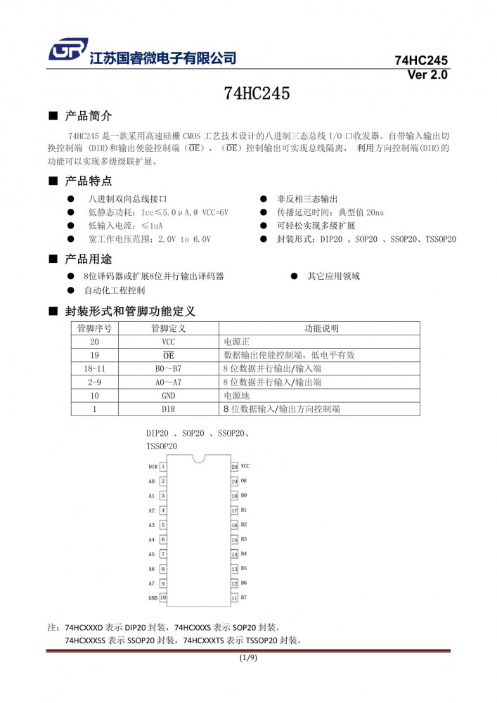 74HC245TS technical document page 1