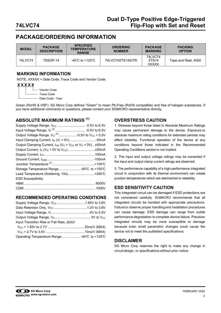74LVC74 datasheet page 2