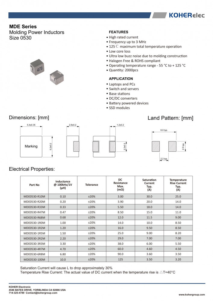 MDE Series Size 0530 product features and dimensions