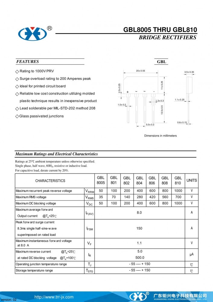 JUXING GBL810 datasheet page 1