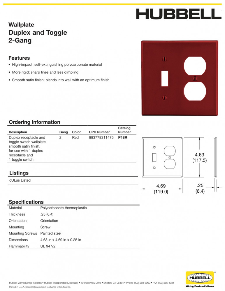 P18R wallplate product documentation image