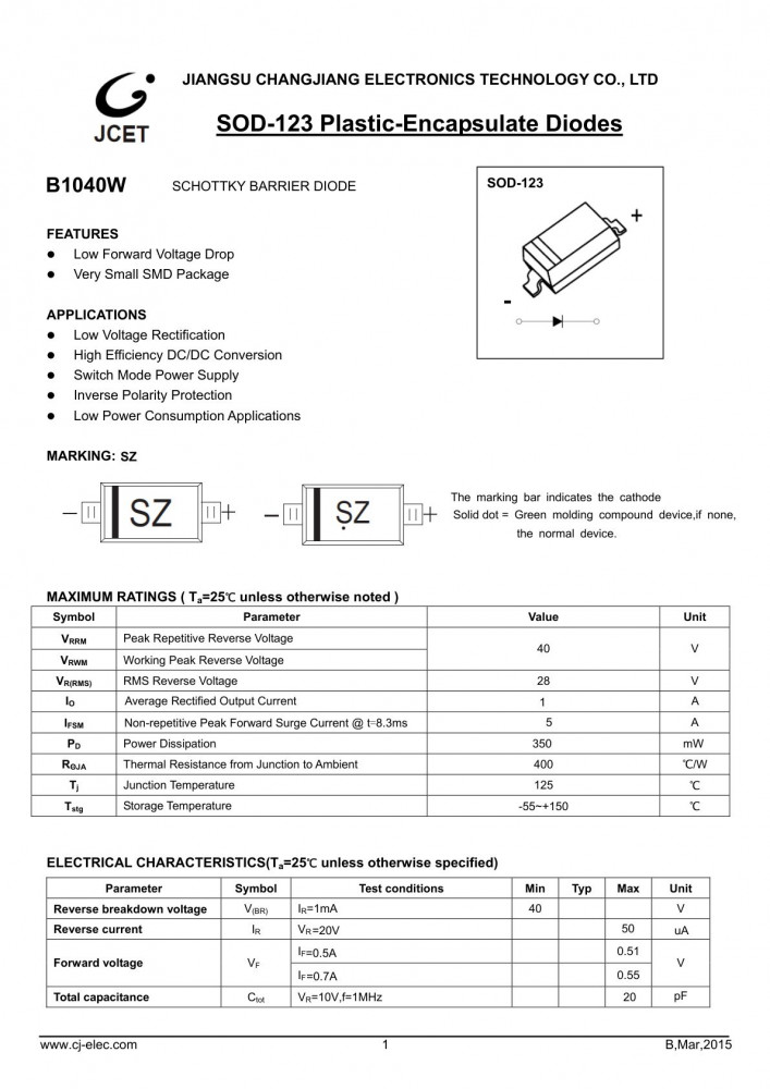 B1040W datasheet page 1