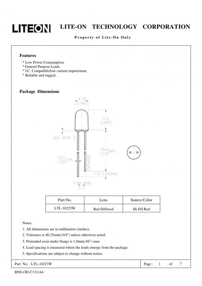 LTL-10223W datasheet page 1