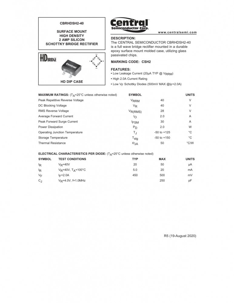 CBRHDSH2-40 product data sheet page 1