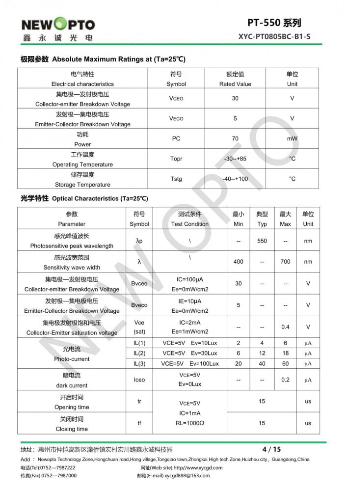 XYC-PT0805BC-B1-S specification page 4