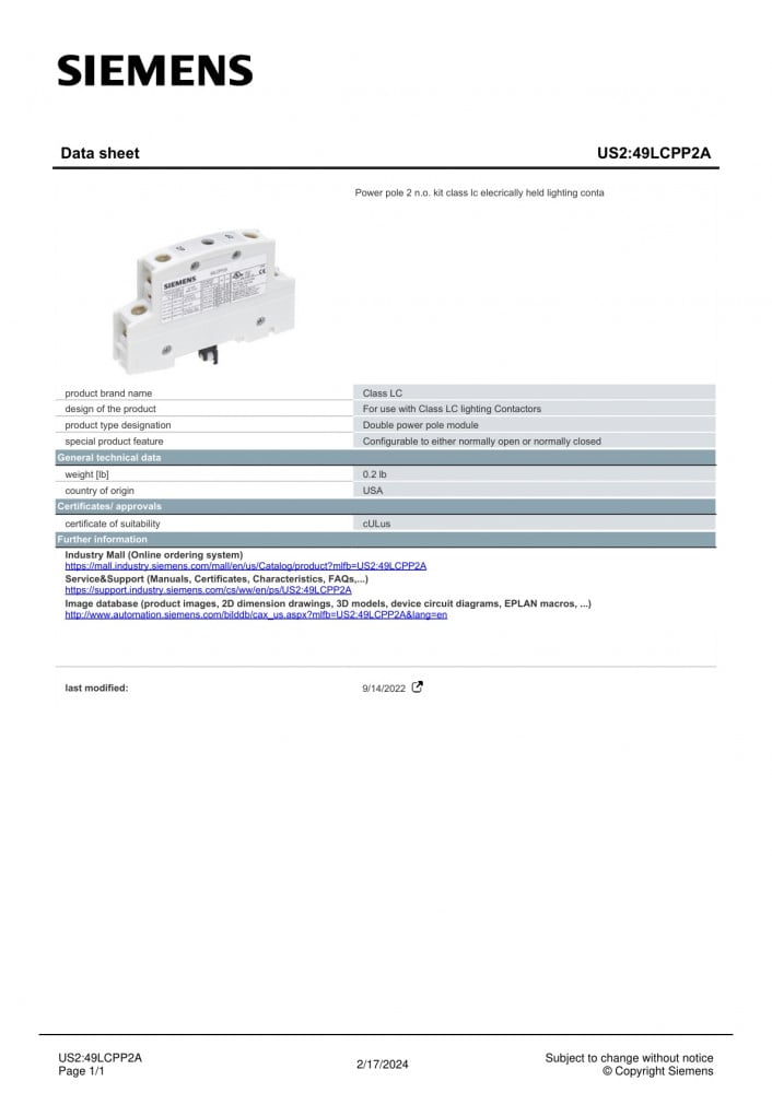 SIEMENS 49LCPP2A technical document preview