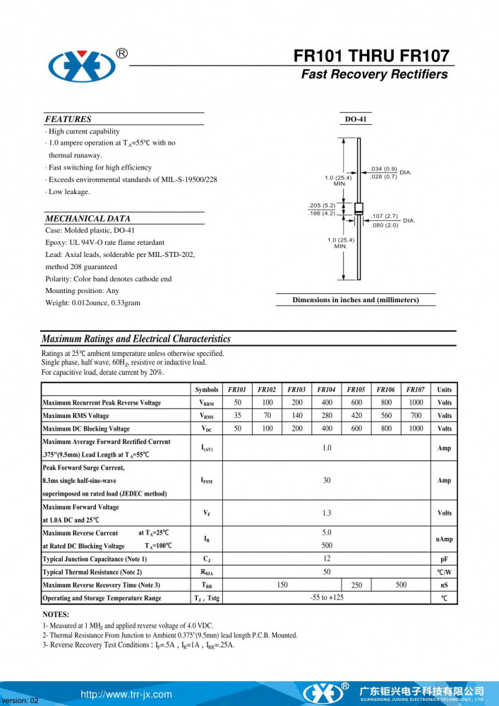 JUXING FR104 datasheet page 1