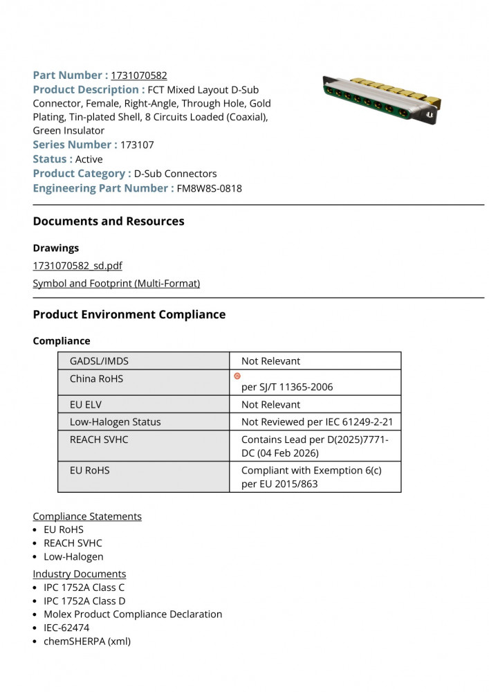 MOLEX 1731070582 technical drawing page 1