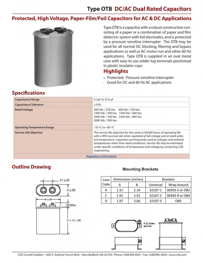 Cornell Dubilier Type OTB datasheet page 1