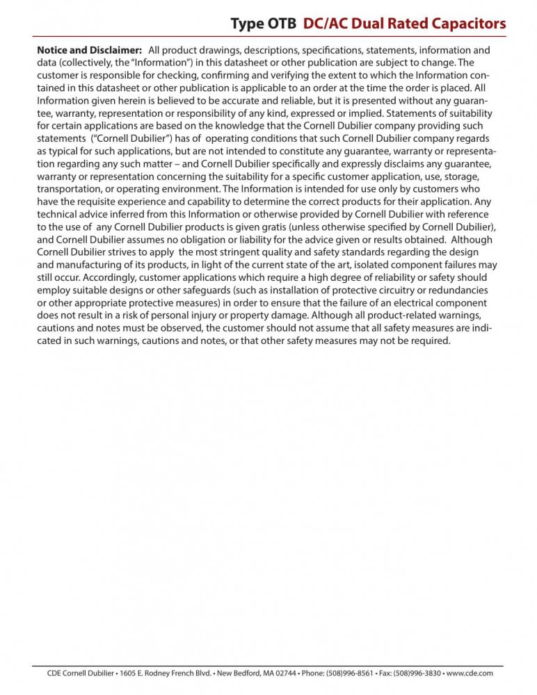 Cornell Dubilier Type OTB datasheet page 3