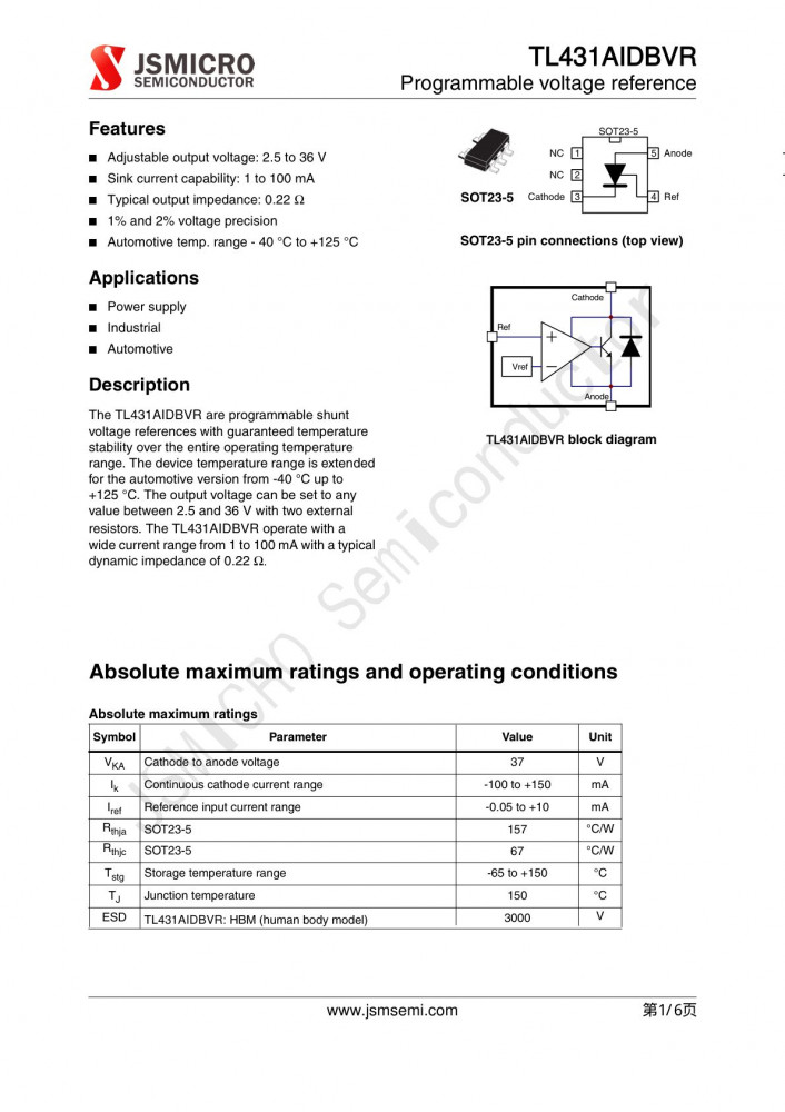 TL431AIDBVR technical document page 1