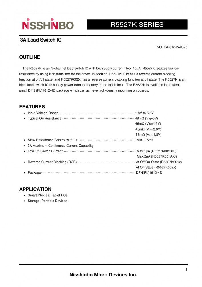 R5527K datasheet page 1