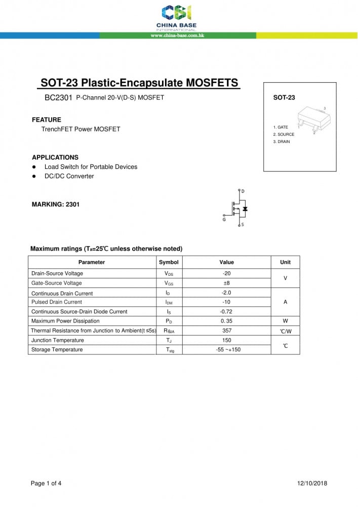 BC2301 datasheet page 1