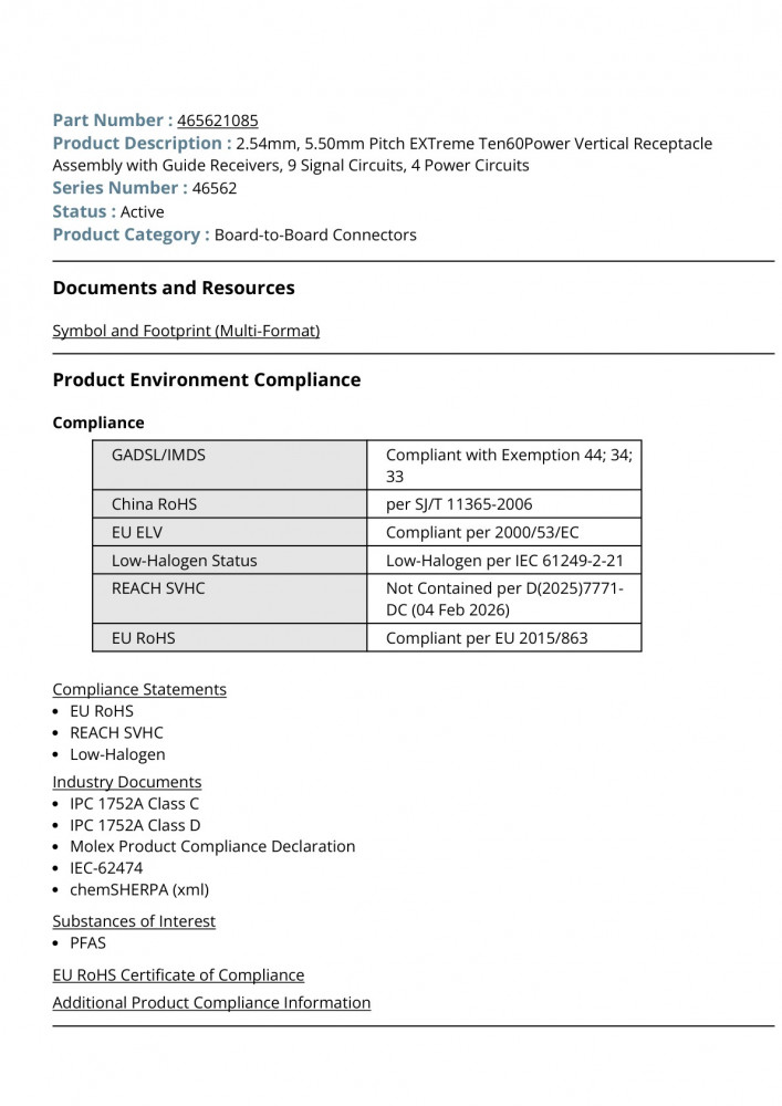 MOLEX 465621085 technical document image, page 1
