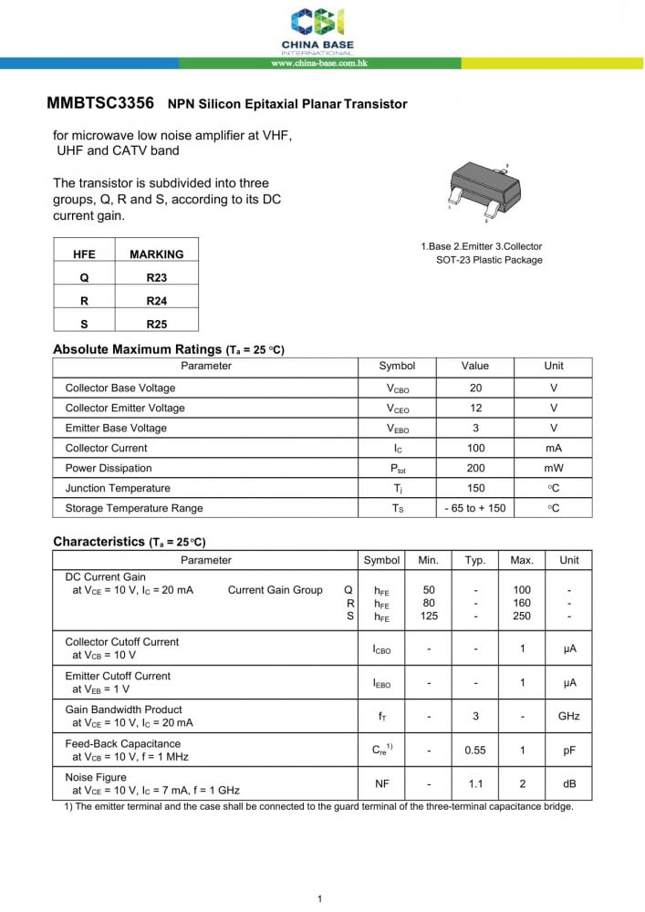 MMBTSC3356-3G datasheet page 1