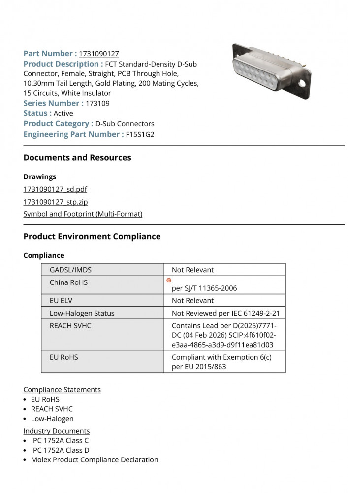 MOLEX 1731090127 technical drawing preview, page 1