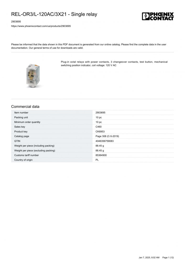 Phoenix Contact 2903695 documentation page 1
