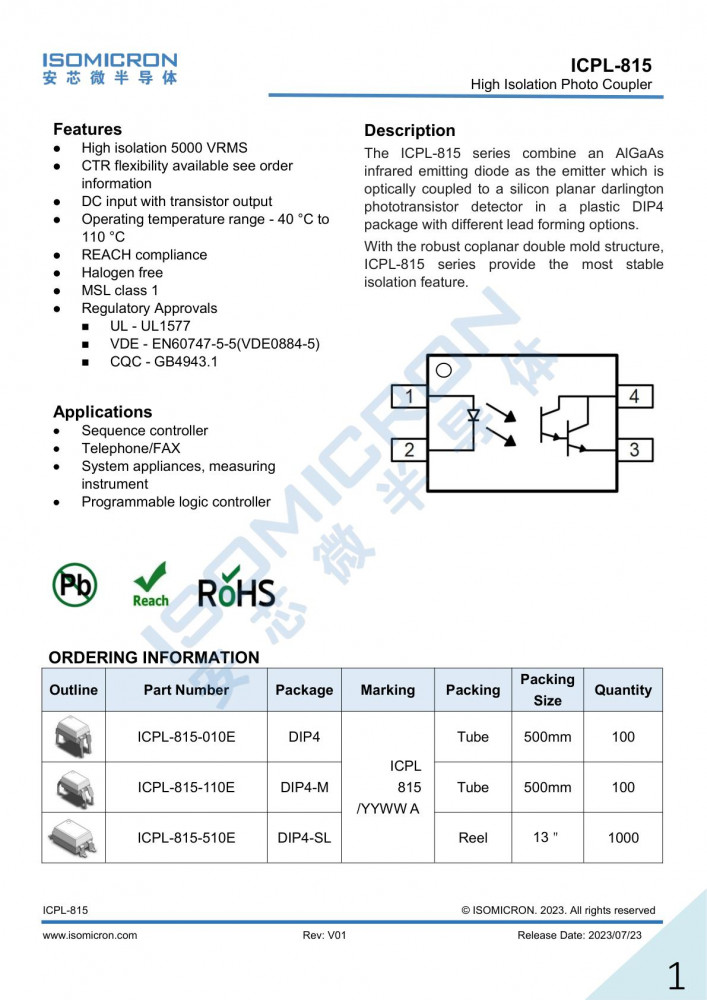 ICPL-815 datasheet page 1