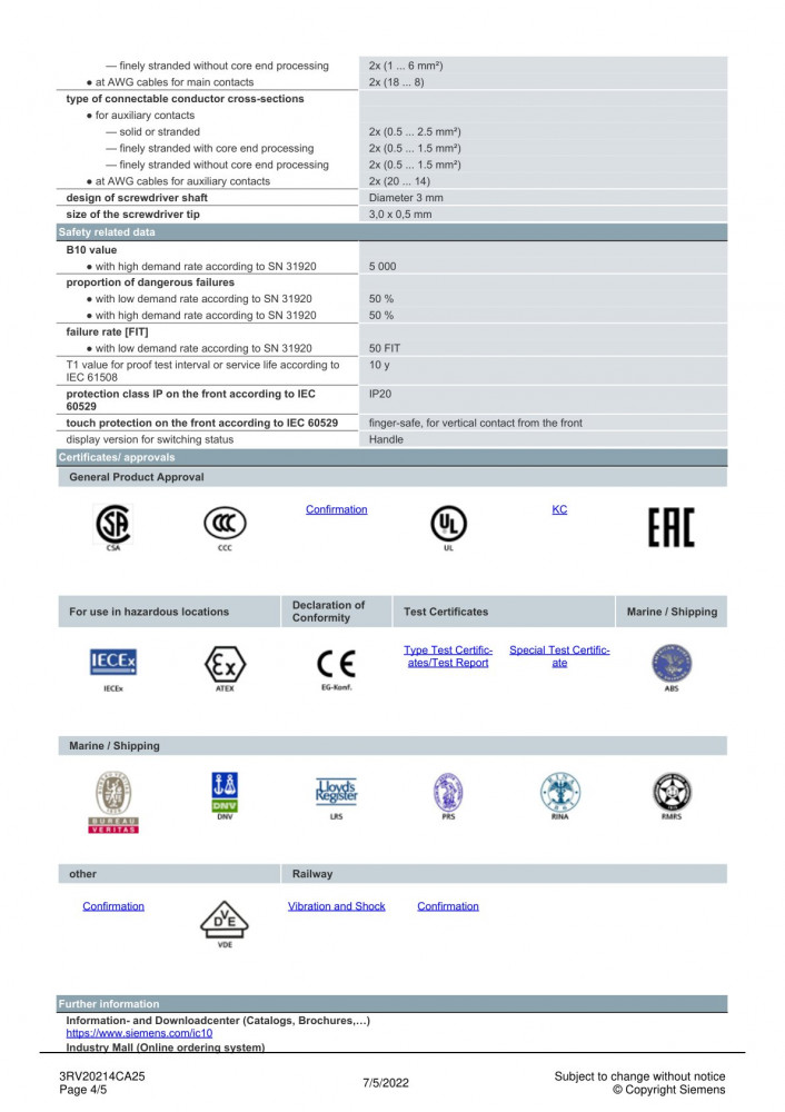 3RV20214CA25 technical document page 4