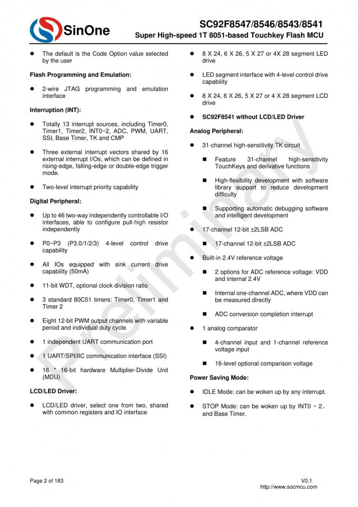 SC92F8546 technical document preview, page 2