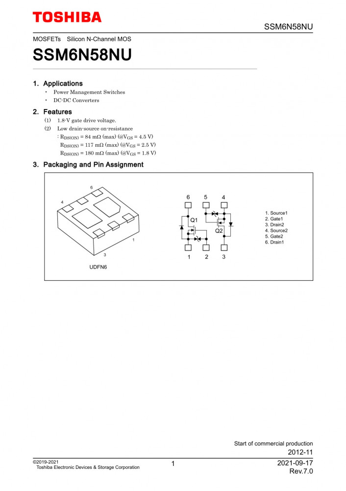 SSM6N58NU,LF datasheet page 1
