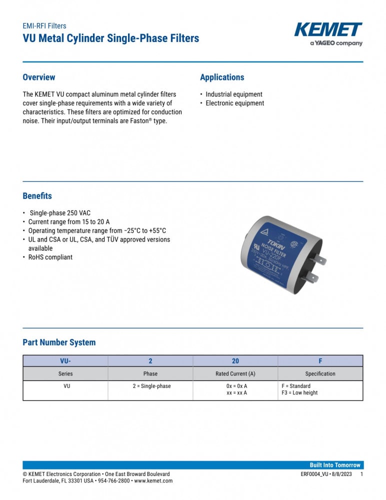 KEMET VU-215F3 datasheet page 1
