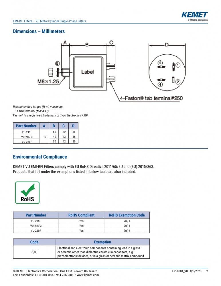 KEMET VU-215F3 datasheet page 2