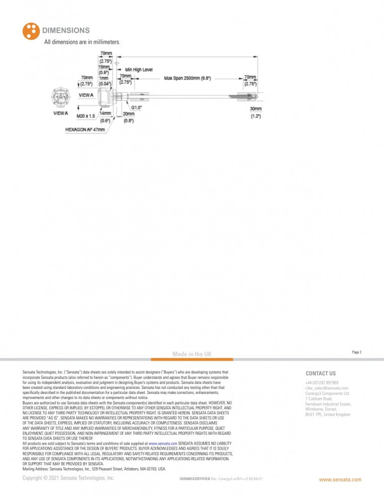 Sensata SSF67V70S500 technical document page 2