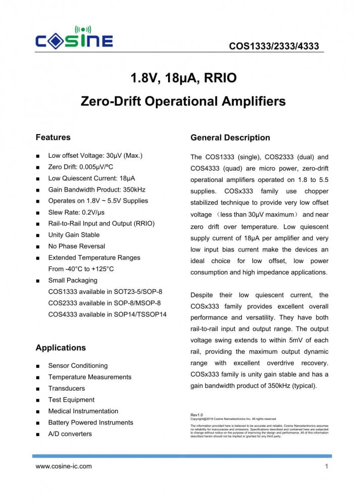 COS2333SR datasheet page 1
