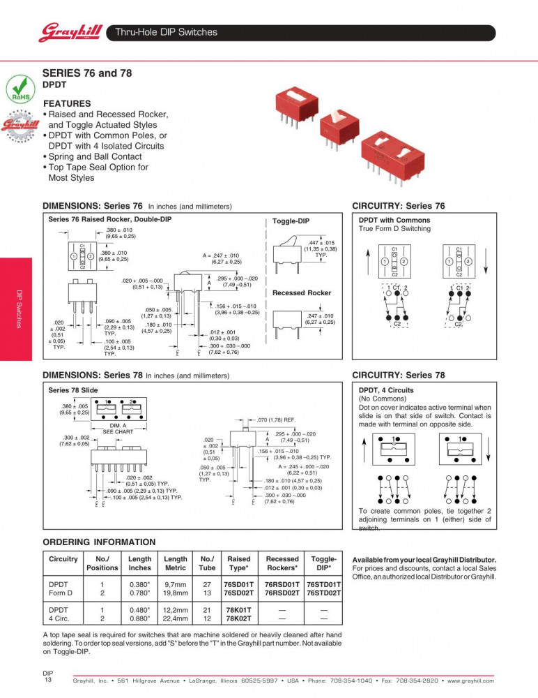Grayhill Series 76 and 78 product specification page