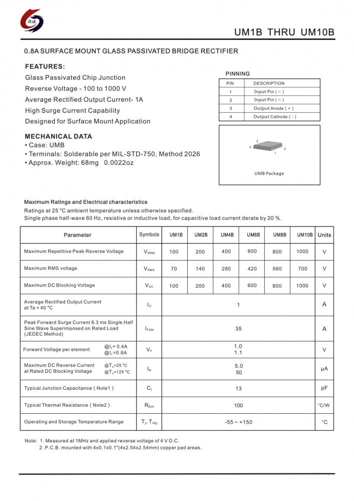 UM10B datasheet page 1